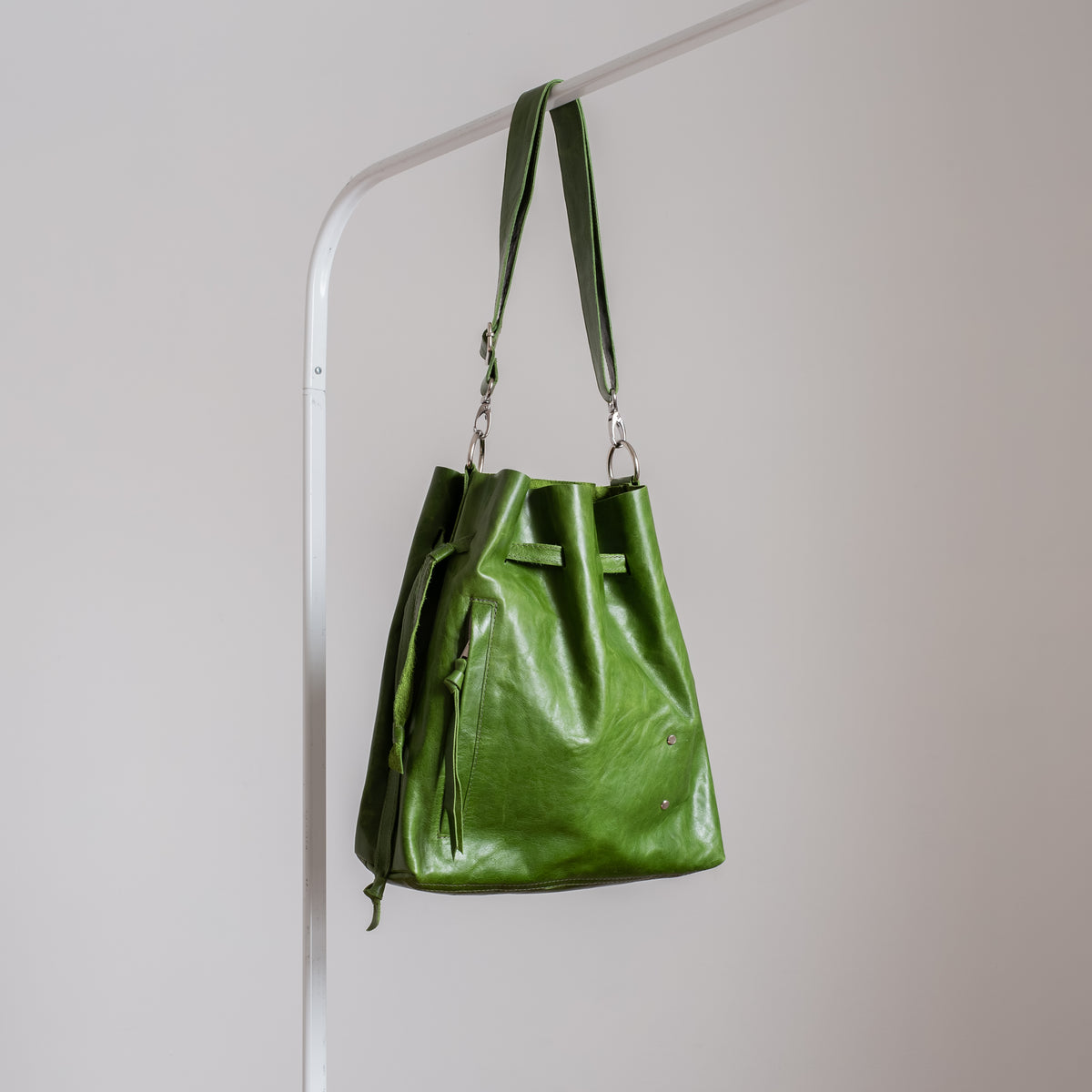 Handmade Leather Bucket Tote Bag - Avocado Green | Upcycled Canadian ...